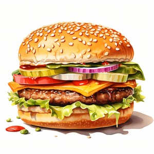 Hamburger Clipart, Tasty Burger Images, 10 Watercolor Clip Art ...