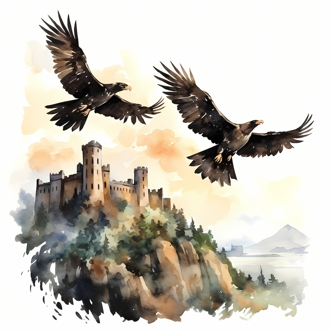 Ravens Flying Clipart, Raven in Flying Images, 10 Watercolor Clip Art ...