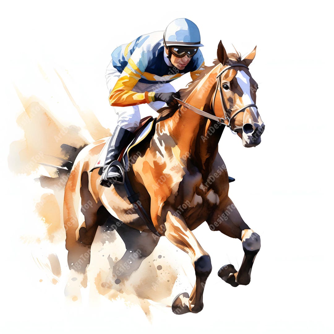 Horse Jockey Clipart, Racehorse Images, 10 Watercolor Clip Art ...