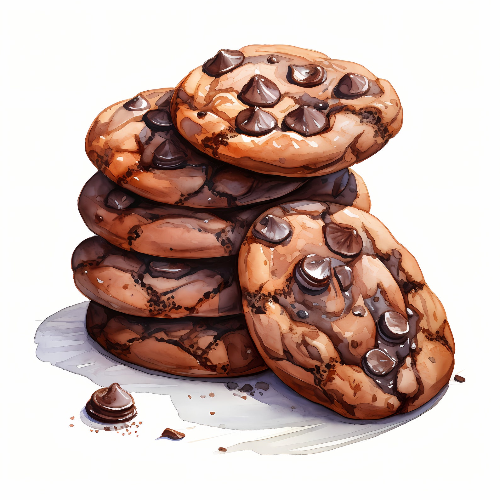 Cookies Clipart, Chocolate Chip Cookies Images, 10 Watercolor Clip Art ...