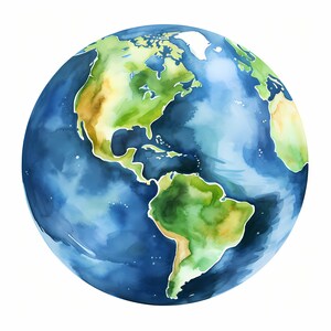 Map Globe Clipart, World Map Images, 10 Watercolor Clip Art, Printable ...