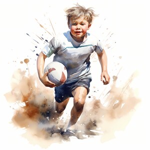Rugby, Child Rugby Watercolor Clipart Set With 10 JPG Images Instant ...