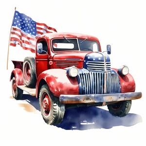 Patriotic Truck Clipart, July 4th Pickup Truck Images, 10 Watercolor ...