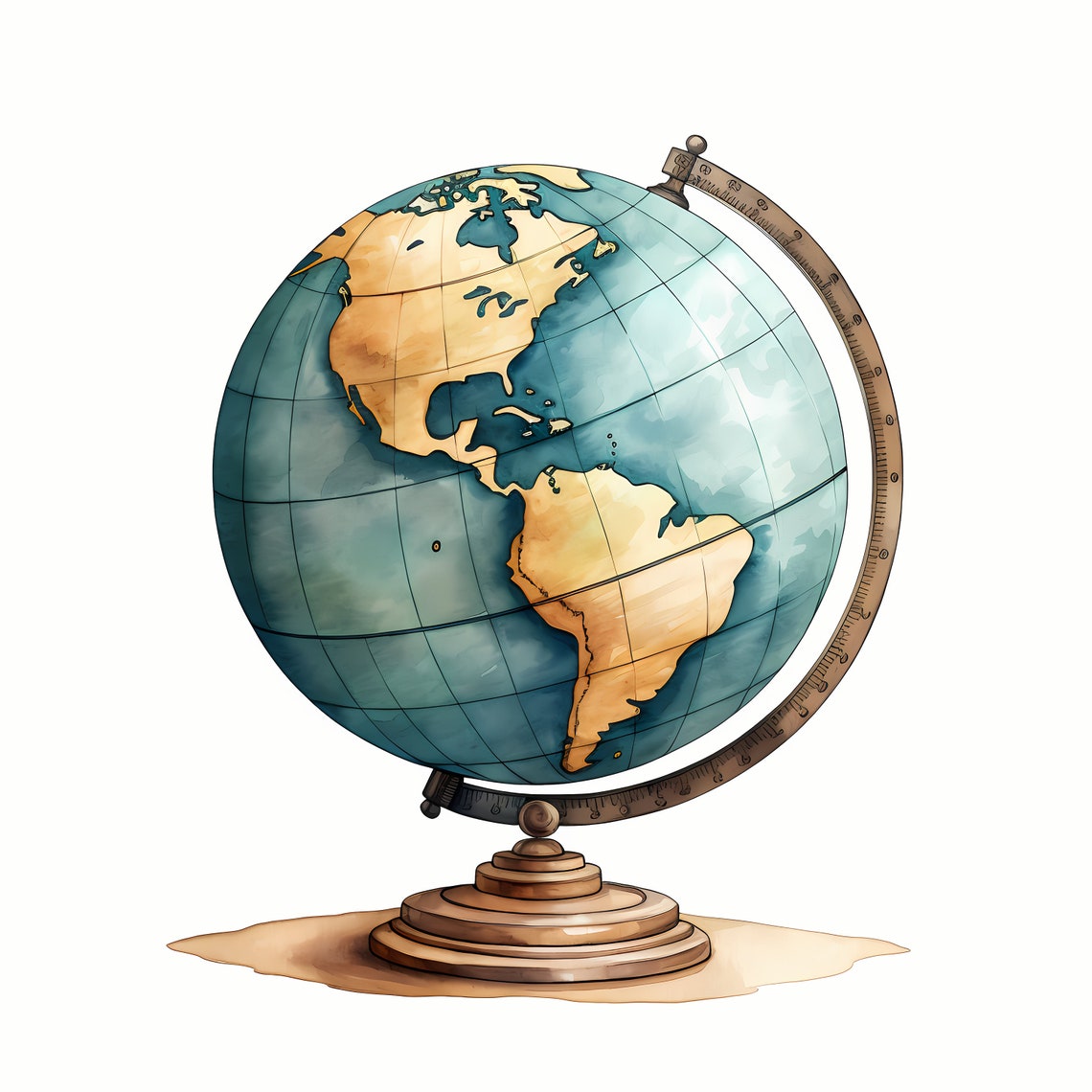 Watercolor Globe Clipart: Vintage World Map Images (JPG Digital ...