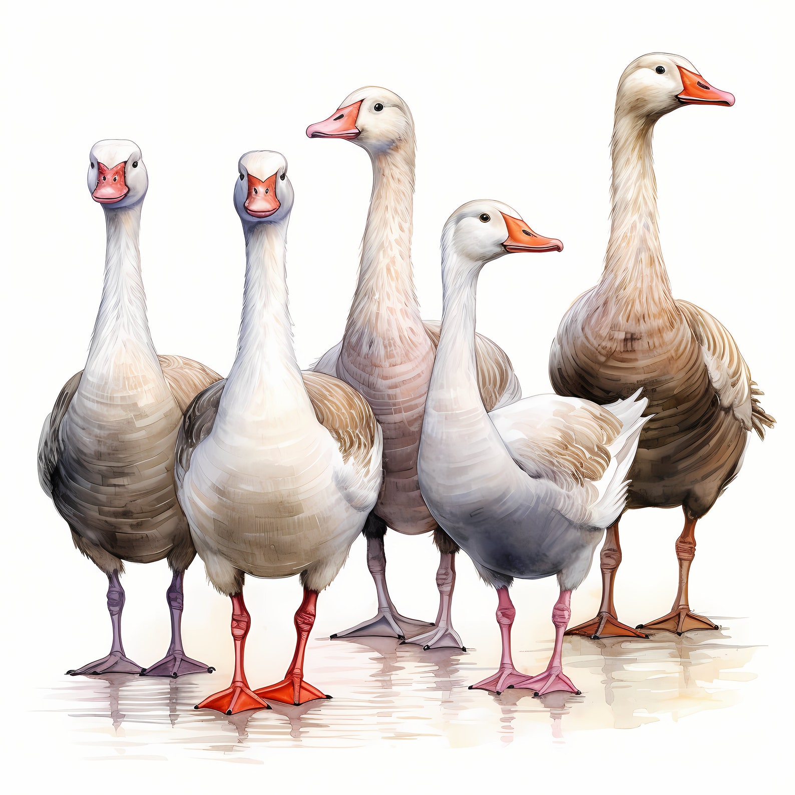Geese Clipart, Farm Geese Images, 10 Watercolor Clip Art, Printable ...