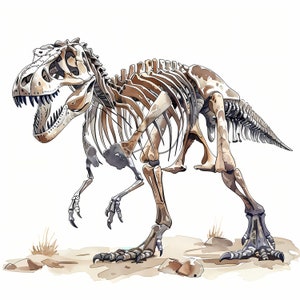 T-rex Skeleton Clipart, Dinosaur Bones Images, 10 Watercolor Clip Art ...