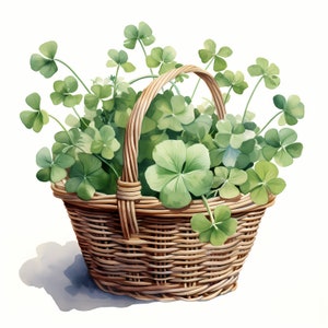 Shamrock Basket Clipart, Four Leaf Clover Images, 10 Watercolor Clip ...