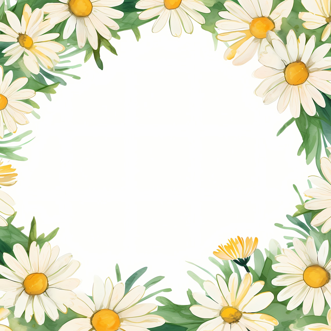 Watercolor Daisy Flower Border Clipart: Printable Frame Images (jpgs ...