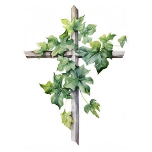 Greenery Cross Clipart, Cross With Leaves Images, 10 Watercolor Clip ...