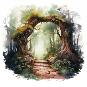 Entrance to Forest Clipart, Enchanted Forest Images, 10 Watercolor Clip ...