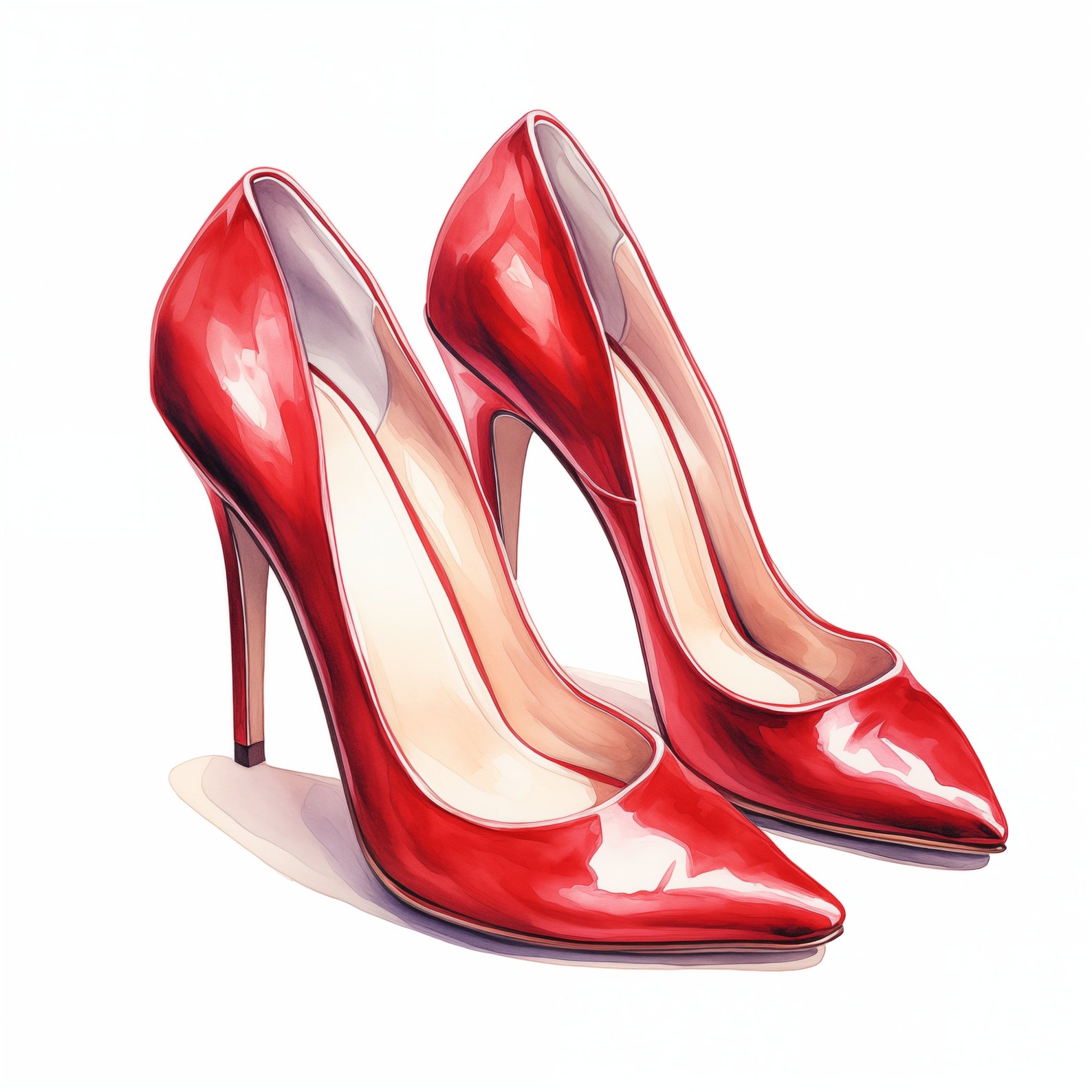10 Red Highheels Clipart, Red High Heels JPG, Watercolor Clipart, High ...
