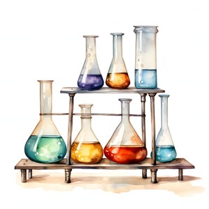 Chemistry Flasks Clipart, Antique Test Tubes Images, 10 Watercolor Clip ...