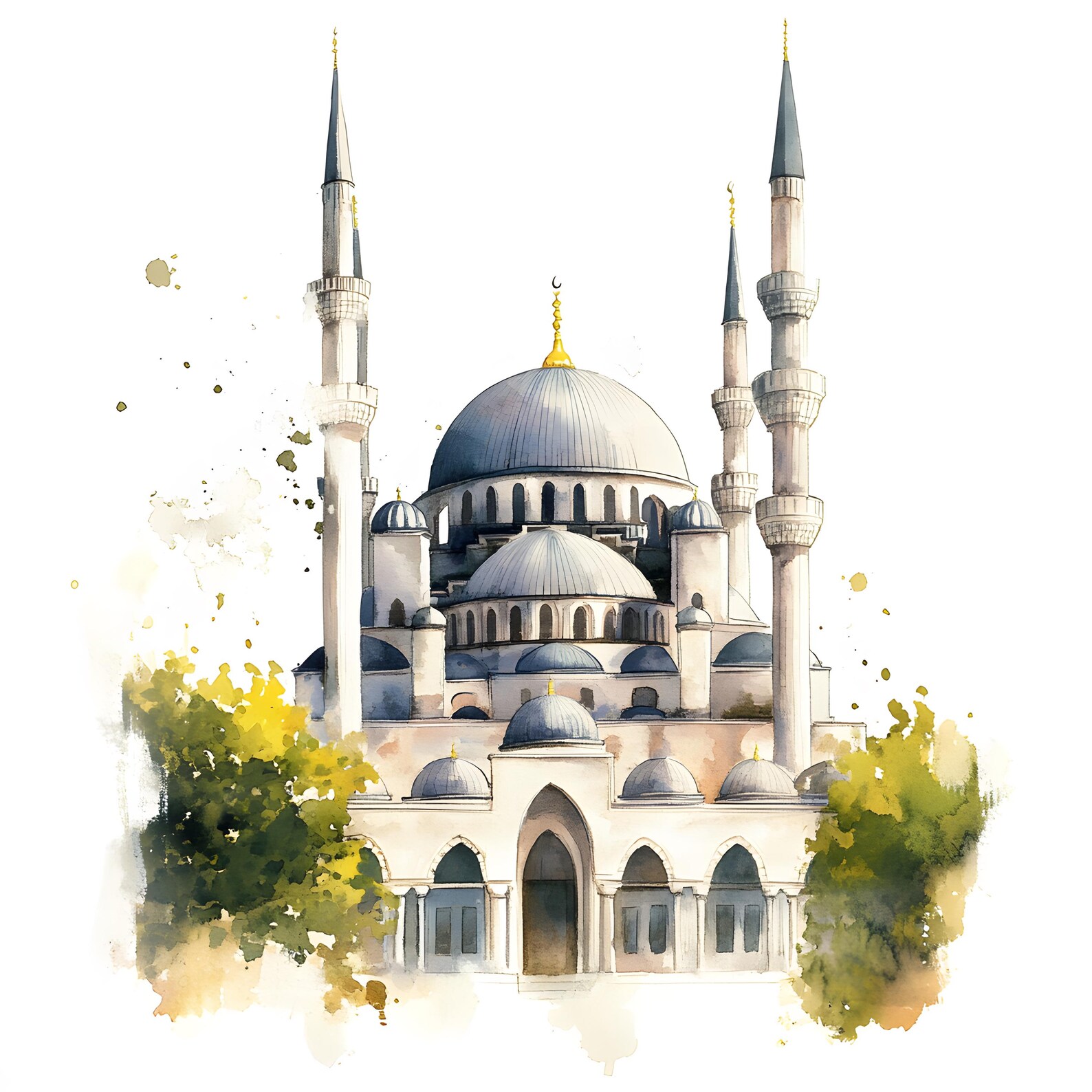 Watercolor Mosque Clipart: Islamic Church Images (JPG Digital Download ...