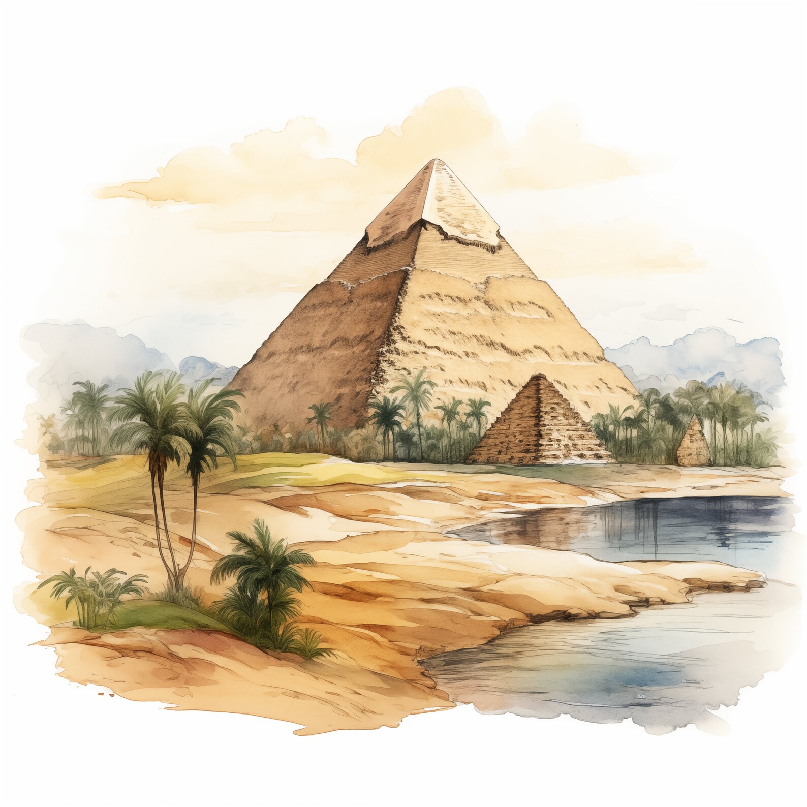 Watercolor Egyptian Pyramids Clipart: Desert Landscape Images (jpgs ...