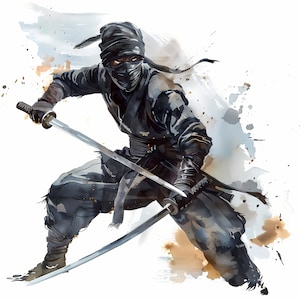 Watercolor Ninja Clipart: Japan Warrior Images (commercial Use ...