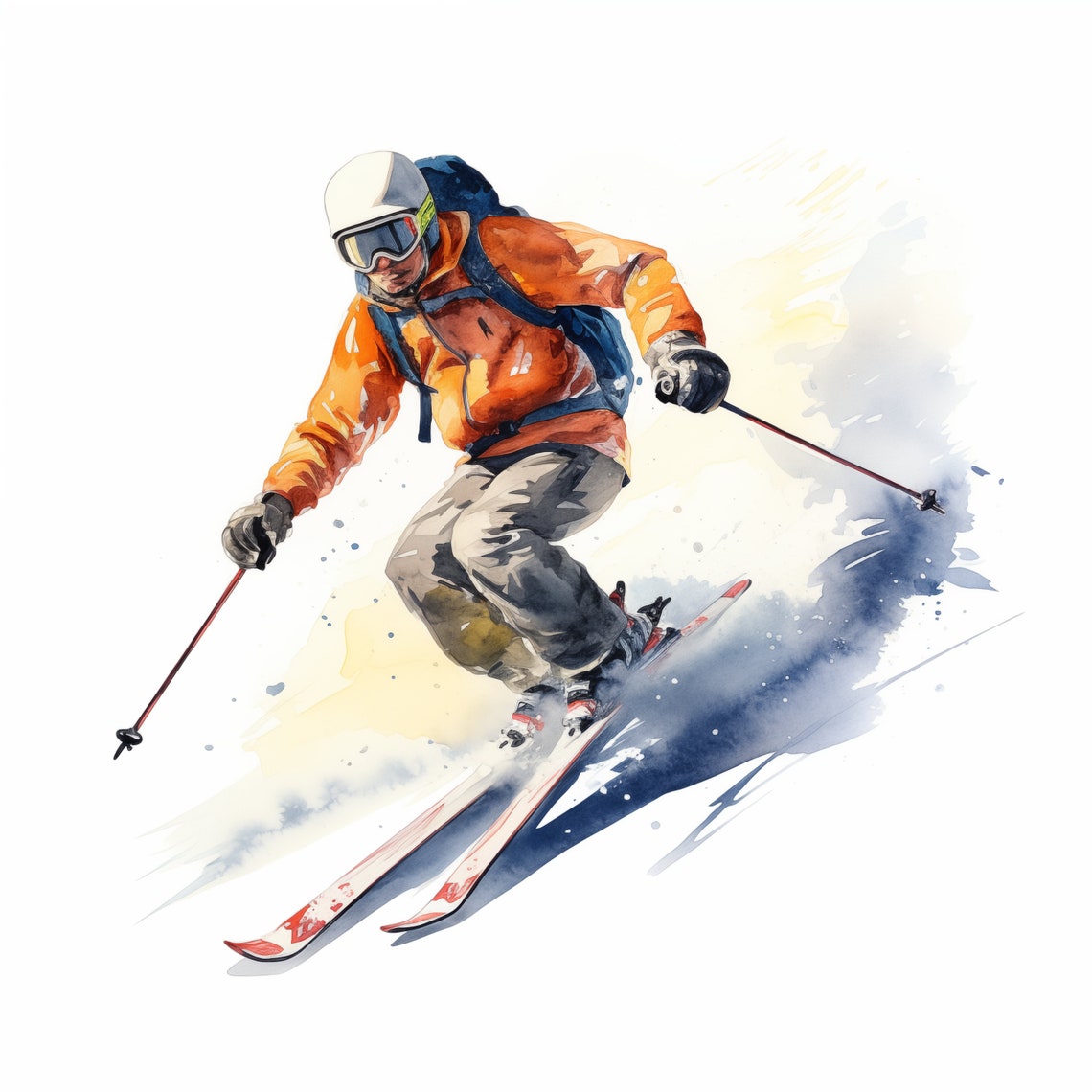 Watercolor Skiing Clipart: Winter Sports JPG Images (digital Download ...