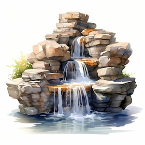 Stone Fountain Clipart, Garden Fountains Images, 10 Watercolor Clip Art ...