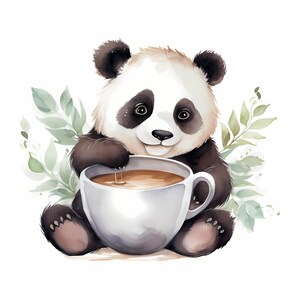 Coffee Panda Clipart, Panda With Coffee Images, 10 Watercolor Clip Art ...