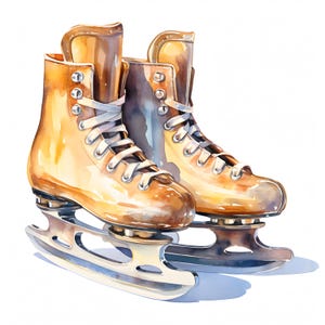 Watercolor Ice Skates Clipart: Figure Skating Images (jpgs, Commercial ...