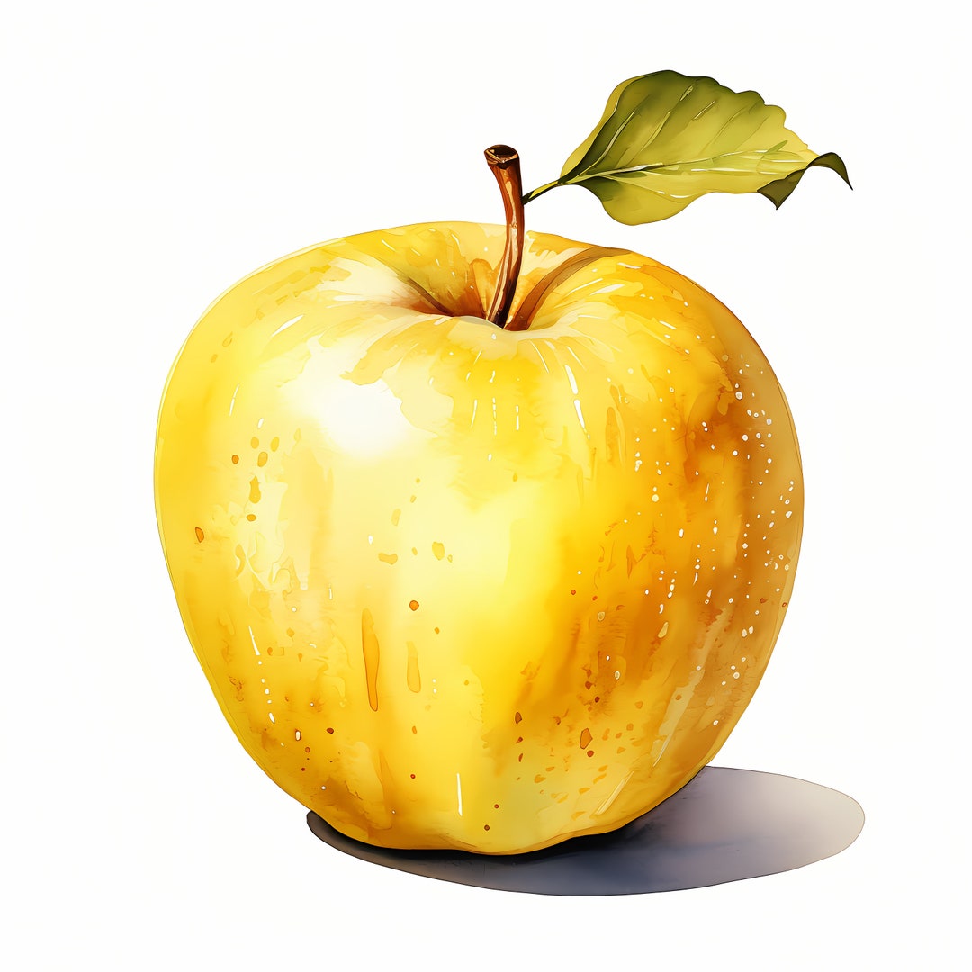 Golden Apple Watercolor Clipart: Printable Yellow Apple Images (jpgs ...