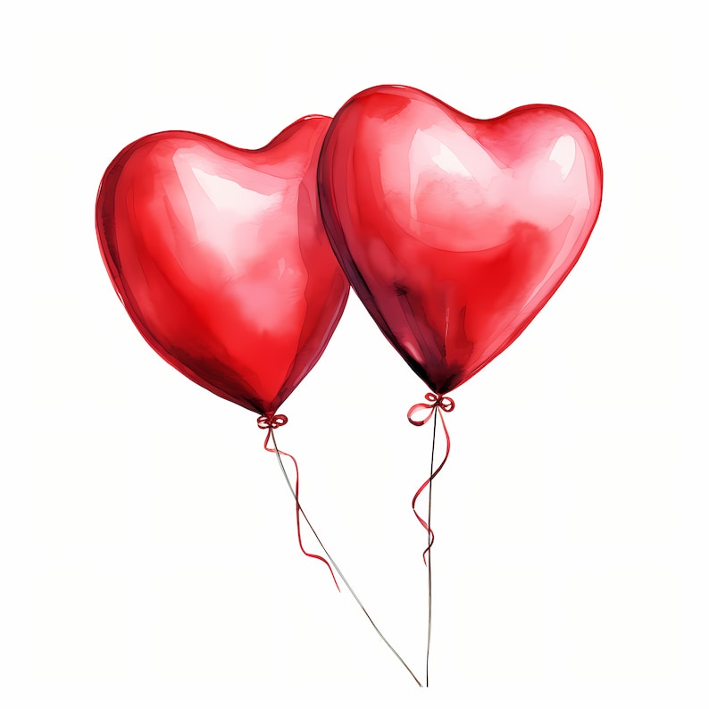 Heart Balloons Clipart, Valentine Balloons Images, 10 Watercolor Clip ...