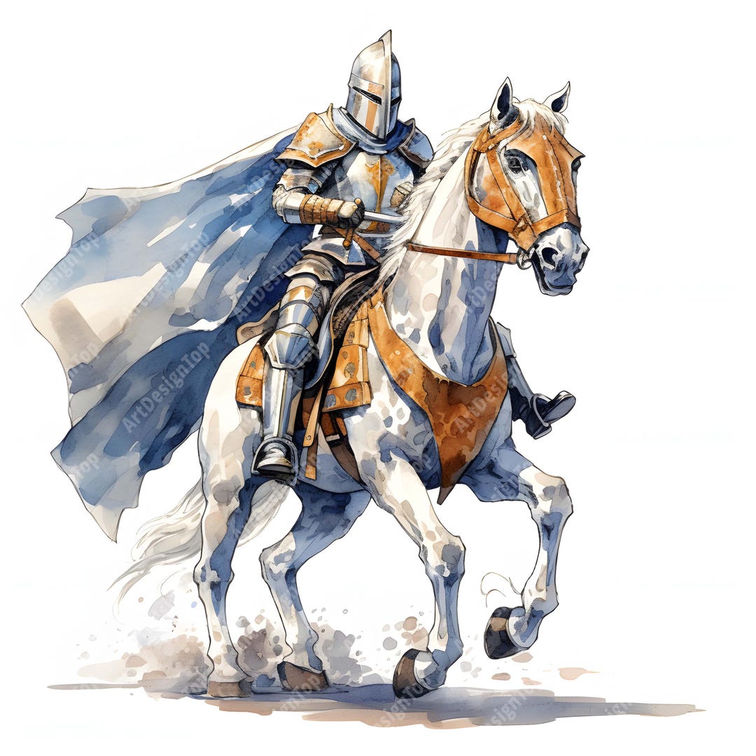 Medieval Knight Clipart, Knight on Horseback Images, 10 Watercolor Clip ...