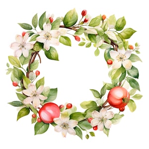 Apple Wreath Clipart, Apple Blossom Wreath Images, 10 Watercolor Clip ...