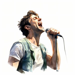 Man Singing Clipart, Man With Microphone Images, 10 Watercolor Clip Art ...