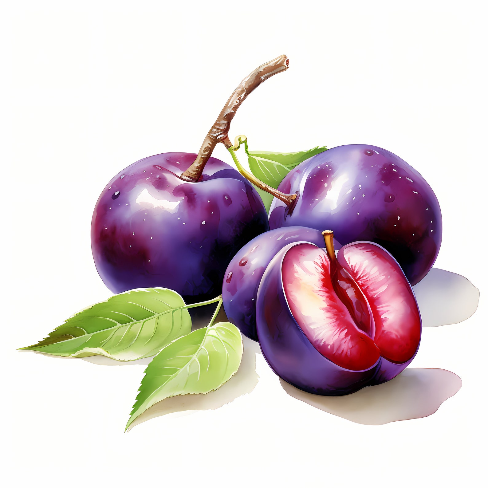 Plums Clipart, Purple Fruits Images, 10 Watercolor Clip Art, Printable ...