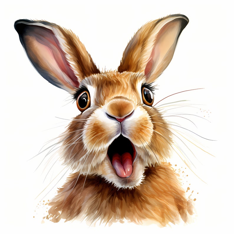 Surprised Hare, Shocked Rabbit, Forest Animal Watercolor Clipart Set ...