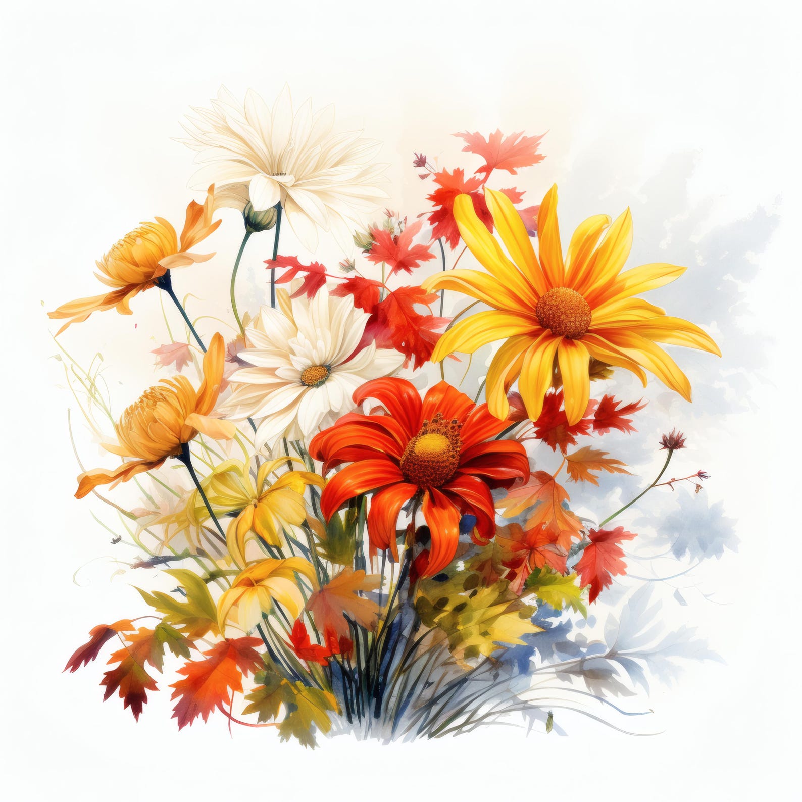 Autumn Flowers Clipart, Fall Floral Bouquet Images, 10 Watercolor Clip ...