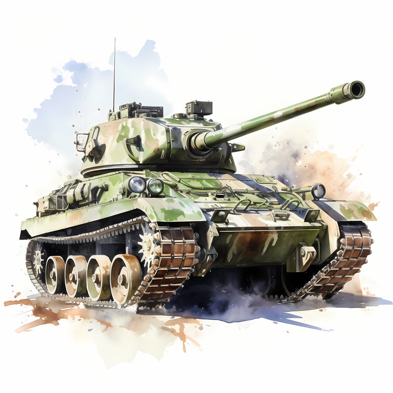 Watercolor Army Tank Clipart: Military Vehicle Images (digital Download ...