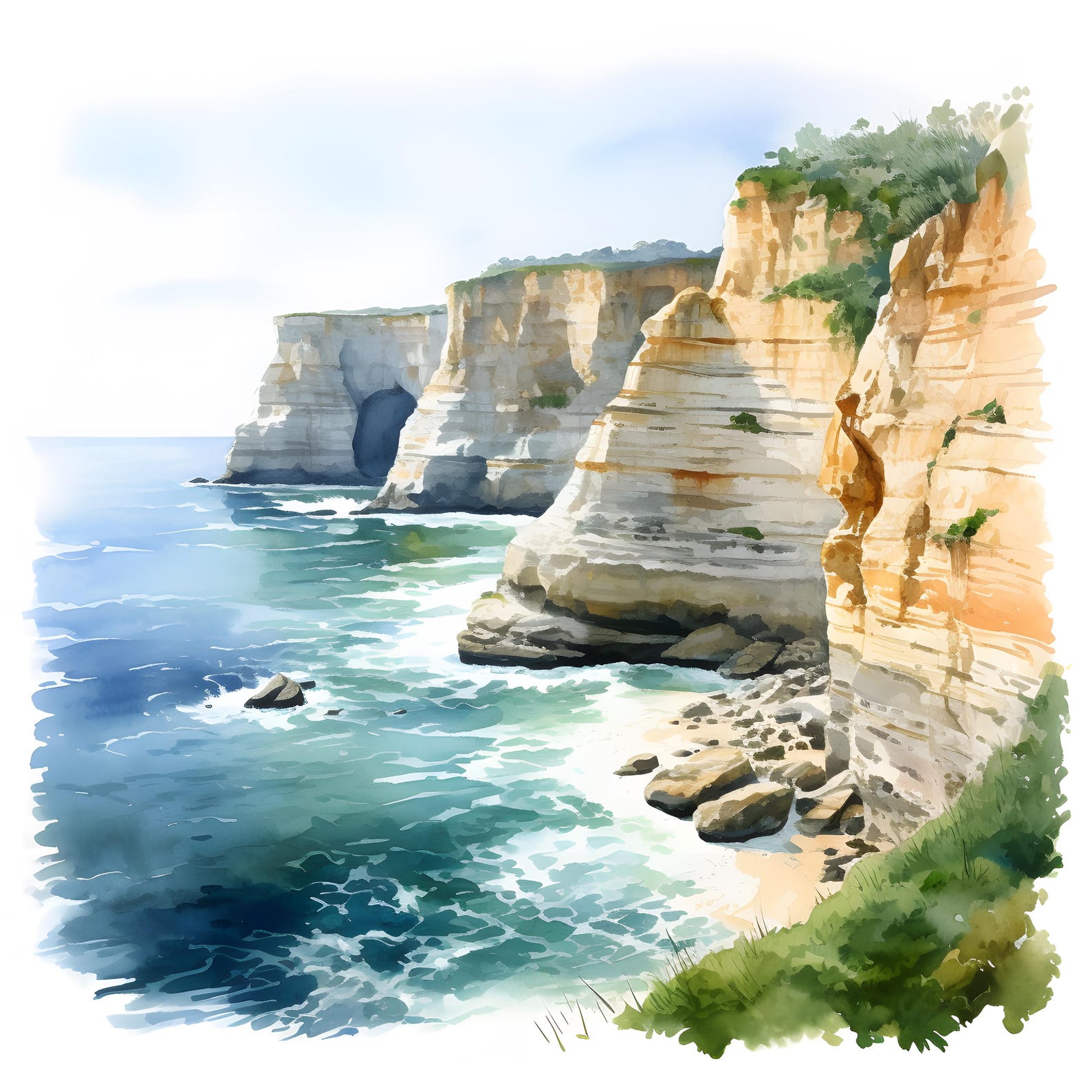 Portuguese Cliffs Clipart, Coast Cliffs Images, 10 Watercolor Clip Art ...