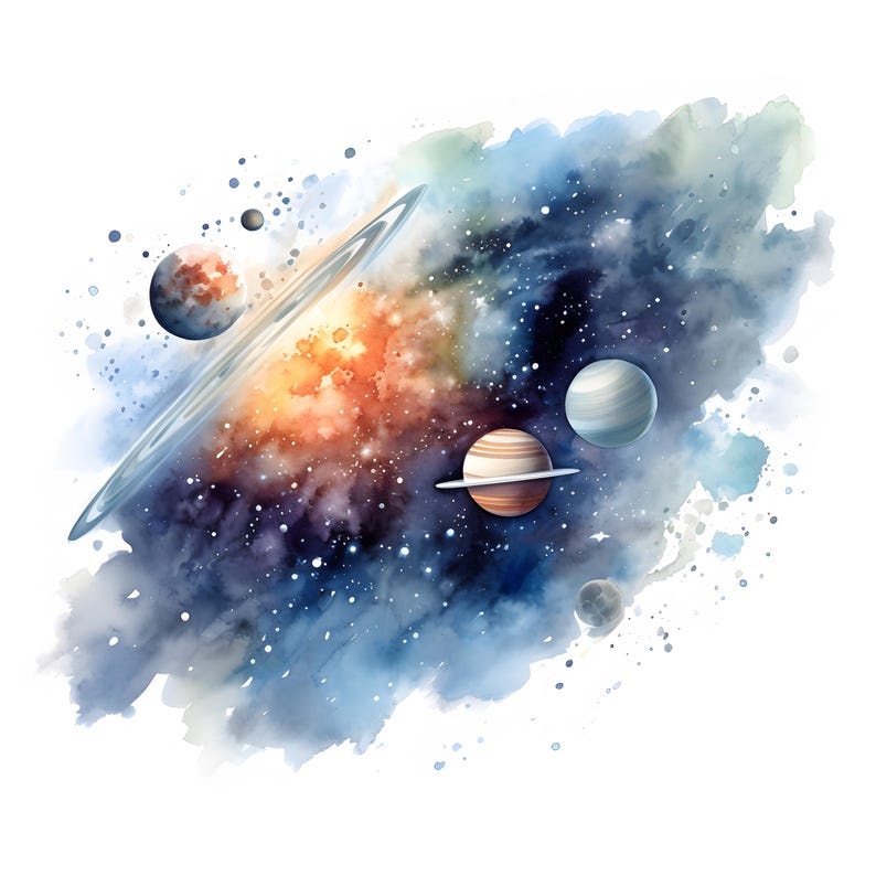 Watercolor Planets Clipart: Galaxy Stars Images (jpgs, Instant Download ...