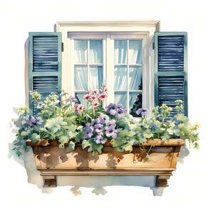 Watercolor Spring Window Box Clipart: Floral JPG Images (digital Download) - Etsy