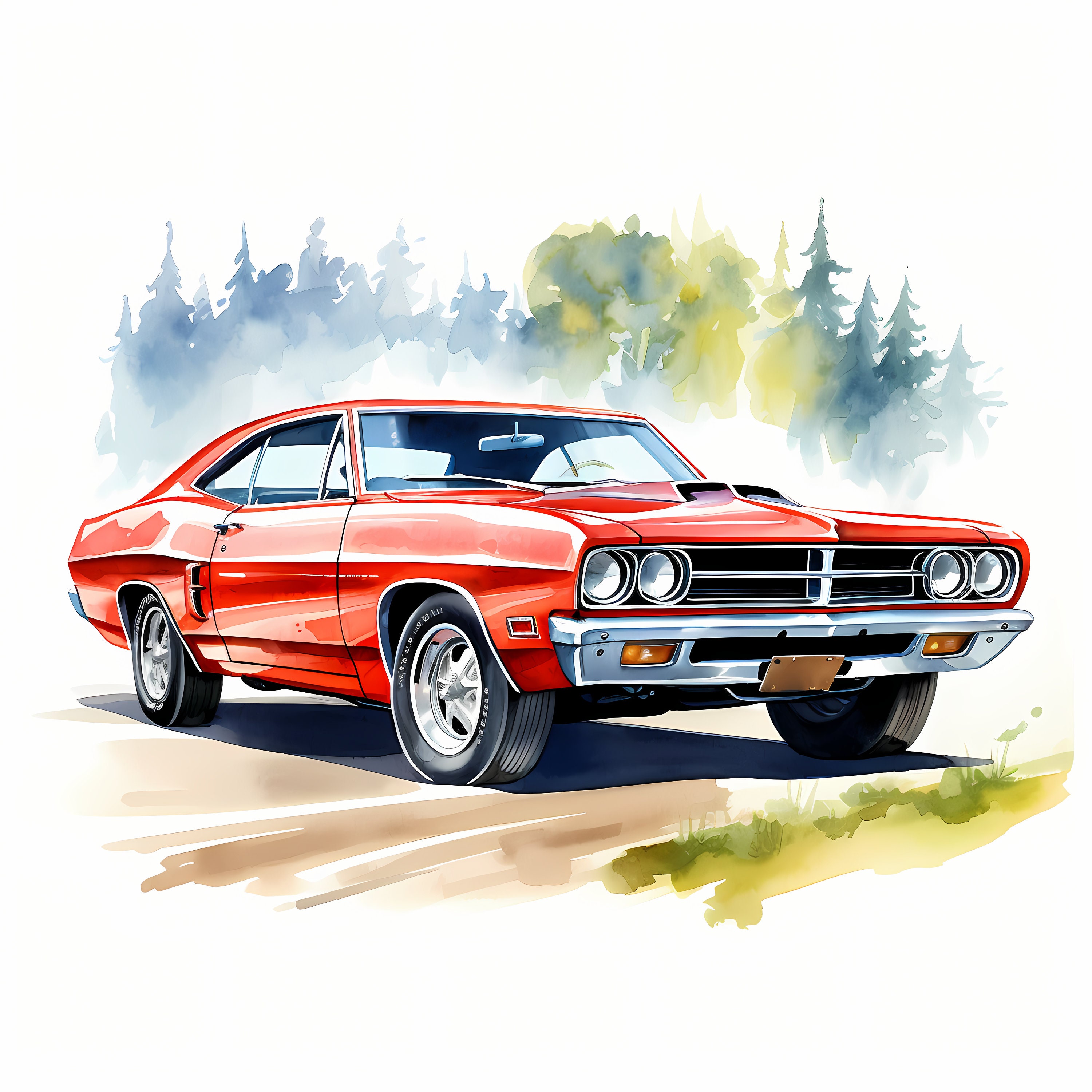 Muscle Car Clipart, American Muscle Car Images, 10 Watercolor Clip Art ...