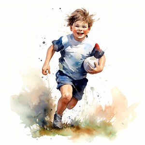 Rugby, Child Rugby Watercolor Clipart Set With 10 JPG Images Instant ...
