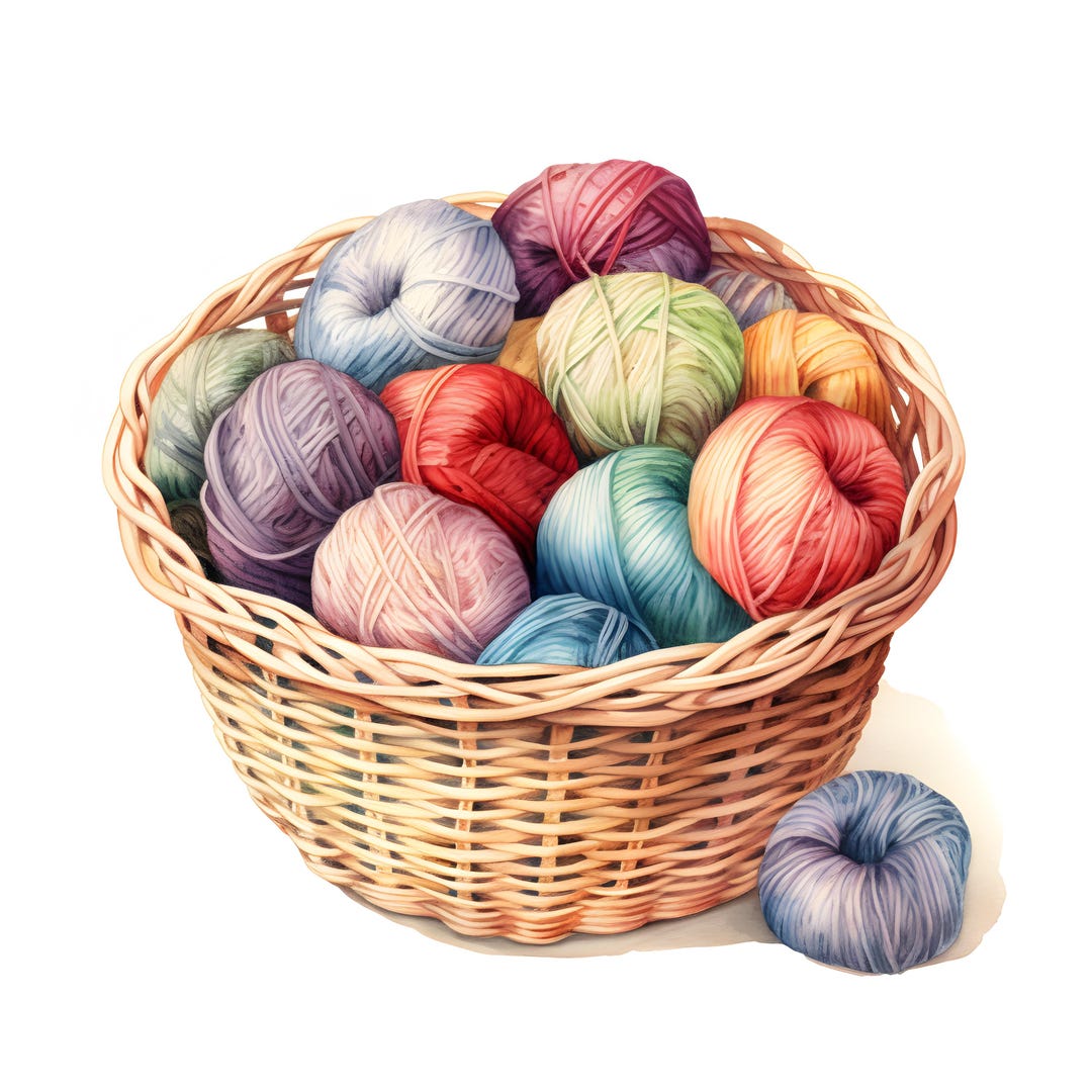 Knitting Basket Clipart, Yarn Balls Images, 10 Watercolor Clip Art ...
