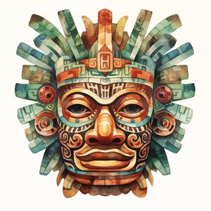 Mayan Mask Clipart, Ancient Masks Images, 10 Watercolor Clip Art ...