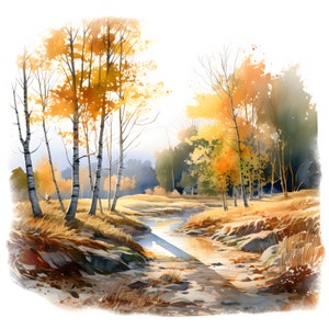 Autumn Landscape Clipart, Fall Nature Images, 10 Watercolor Clip Art ...