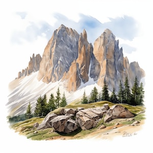 Dolomites Italy Watercolor Clipart: Landscape Jpgs (commercial Use) - Etsy