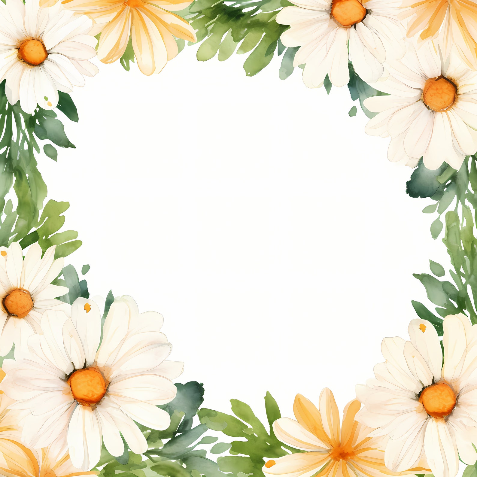 Watercolor Daisy Flower Border Clipart: Printable Frame Images (jpgs ...