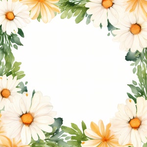 Daisy Frame Clipart, Daisy Flower Border Images, 10 Watercolor Clip Art ...