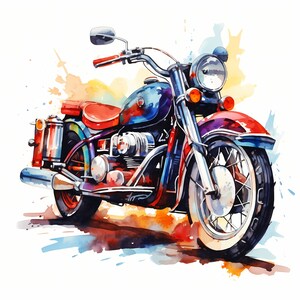 Motobike Clipart, Motorcycle Images, 10 Watercolor Clip Art, Printable ...