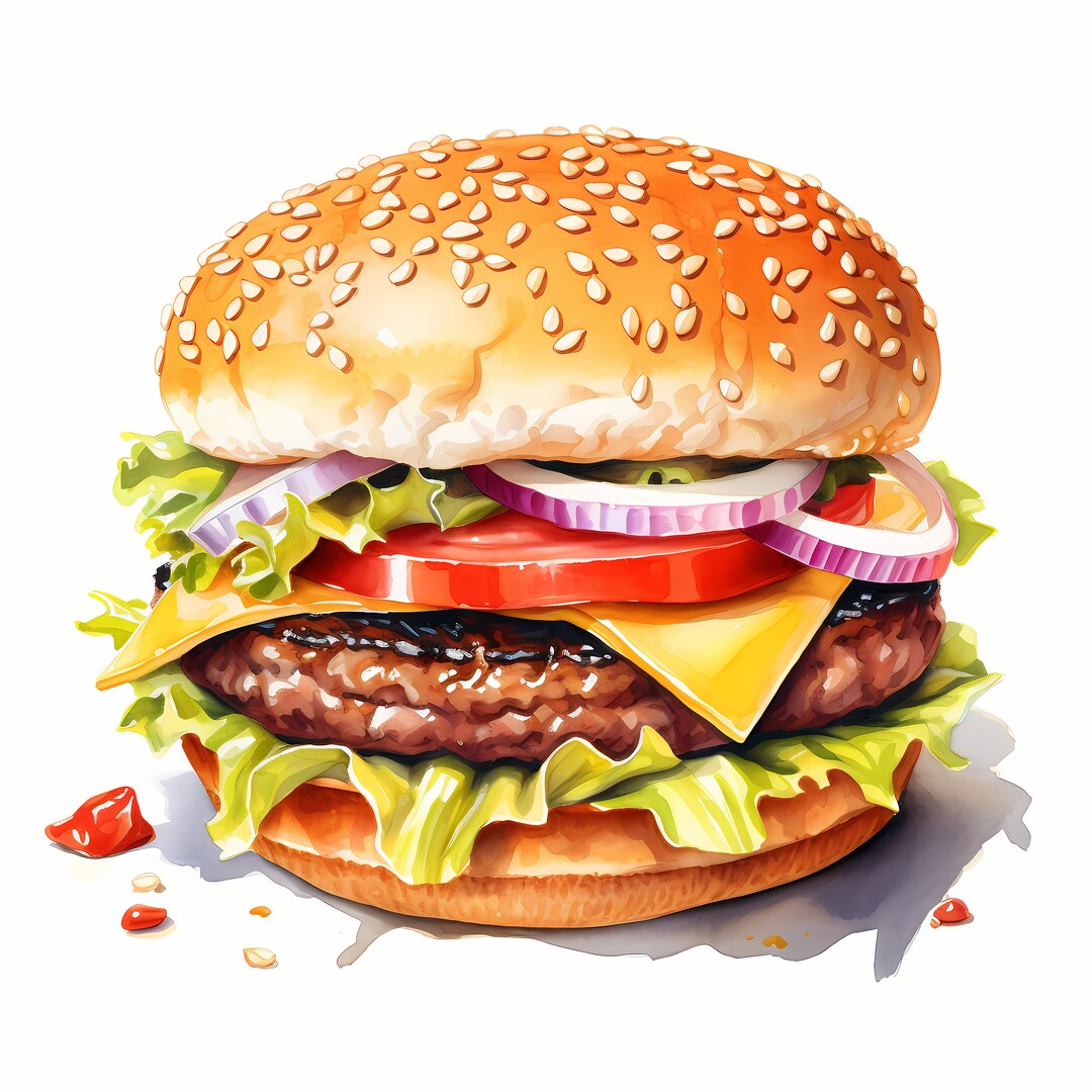 Hamburger Clipart, Tasty Burger Images, 10 Watercolor Clip Art ...