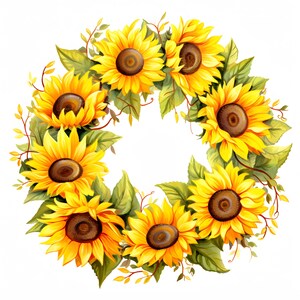 Watercolor Sunflower Wreath Clipart: Commercial Use JPG Images (digital ...