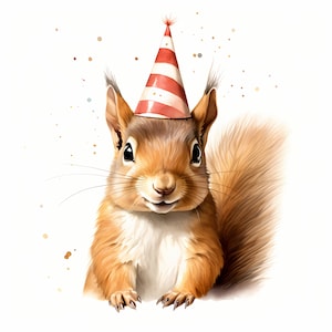 Squirrel Clipart, Squirrel With Party Hat Images, 10 Watercolor Clip ...