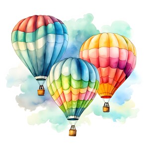 Watercolor Hot Air Balloons Clip Art: Printable JPG Images (commercial ...