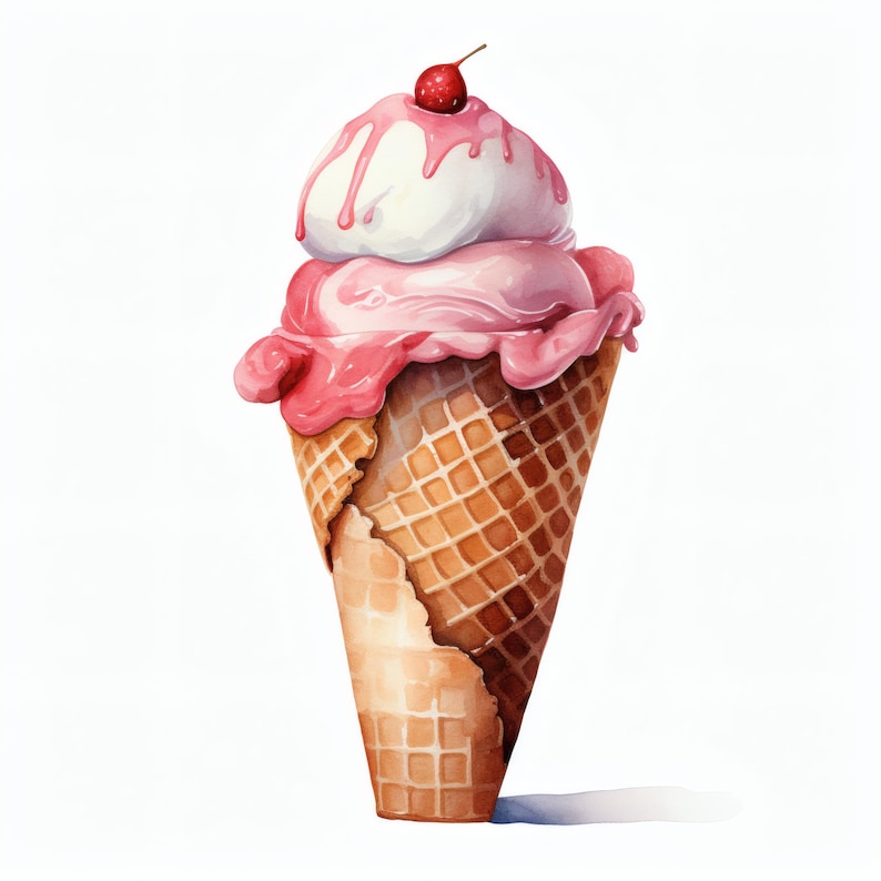 Ice Cream Cone Clipart, Sweet Dessert Images, 10 Watercolor Clip Art ...