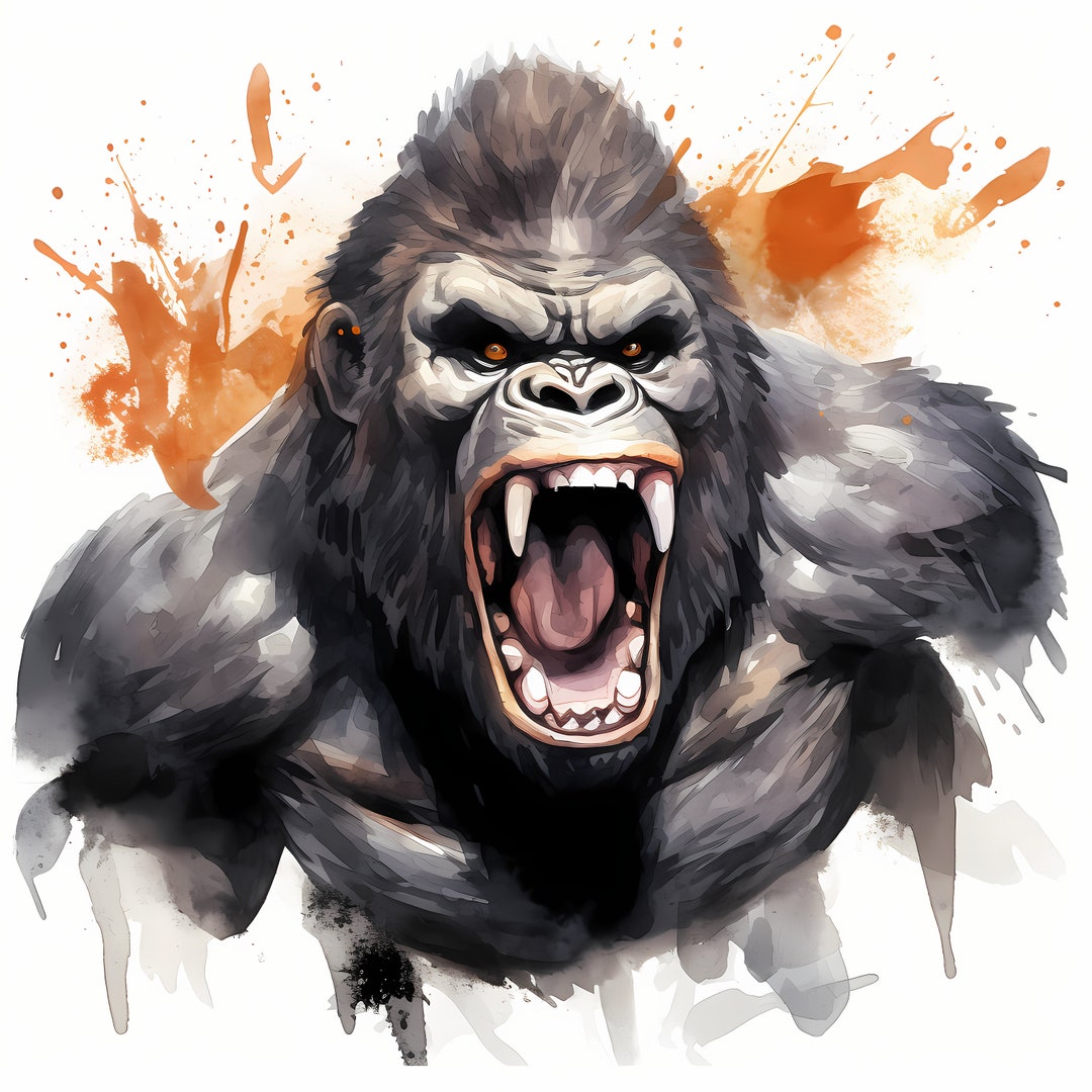 Angry Gorilla, King Gorilla Watercolor Clipart Set With 10 JPG Images ...
